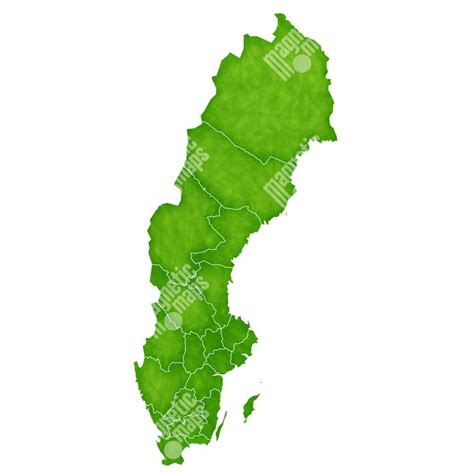 Magnetická mapa Švédska ilustrovaná zelená
