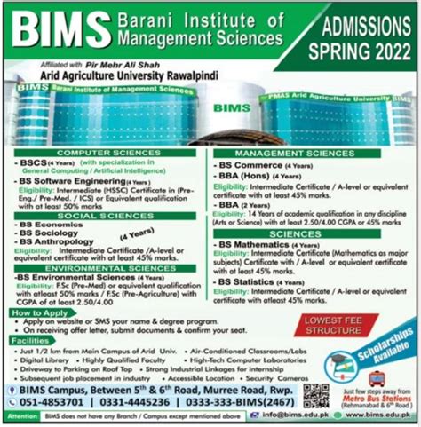 Barani Institute Of Management Sciences Bims Bs Admissions 2022 2025