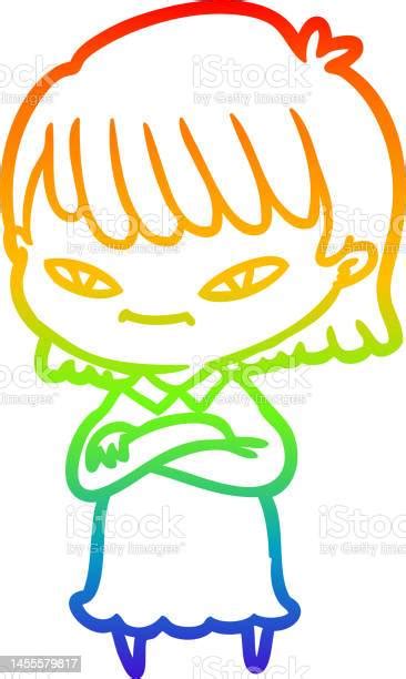 Dessin Au Trait Dégradé Arcenciel Dune Femme De Dessin Animé Vecteurs