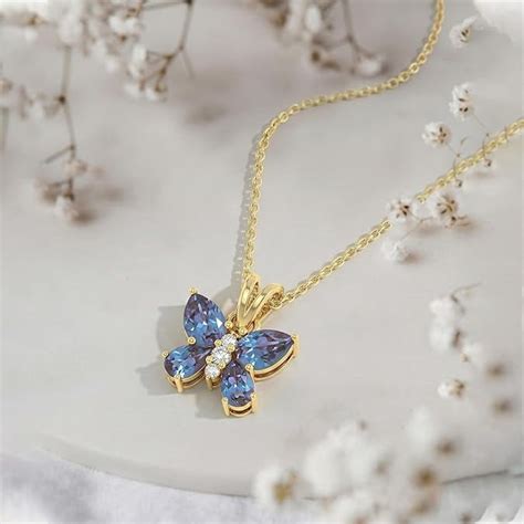 4 Carat 925 Sterling Silver Butterfly Alexandrite Pendant Necklace For