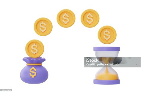 모래 시계 및 동전 가방 시간 관리 장기 투자 지불 마감일 3d 렌더링을 가진 돈 개념의 시간 가치 0명에 대한 스톡 사진 및 기타 이미지 Istock