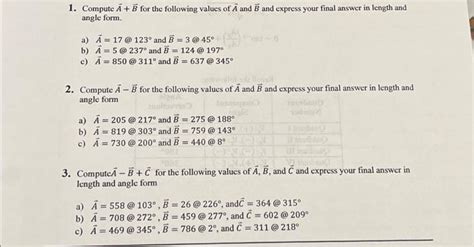 Solved 1 Compute Ec{a} Ec{b} For The Following Values