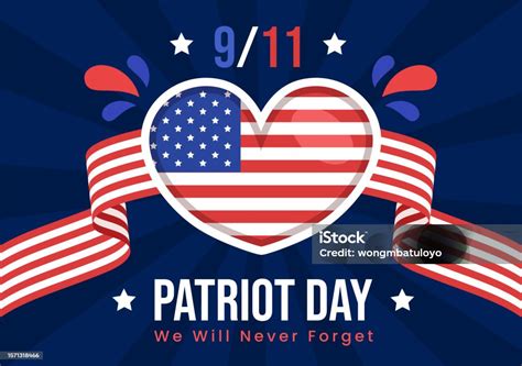 미국 국기 911 기념관과 함께 행복한 미국 애국자의 날 벡터 일러스트레이션과 우리는 배경 디자인 손으로 그린 템플릿을 잊지 않을 것입니다 7월 4일에 대한 스톡 벡터 아트