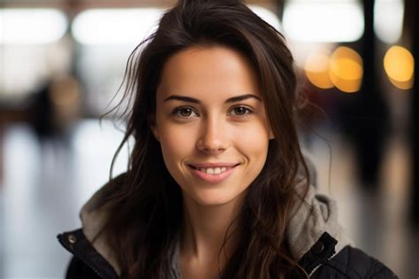 Premium AI Image A Woman With Long Hair And A Jacket Smiling