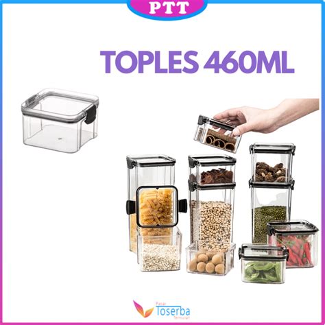 Toples Penyimpanan Cereal Kotak Bening Kedap Udara ML Kontainer Makanan Storage Jar Food