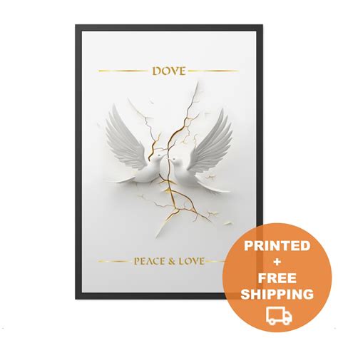 Dove Wall Art White Wall Art Kintsugi Art White And Gold Abstract