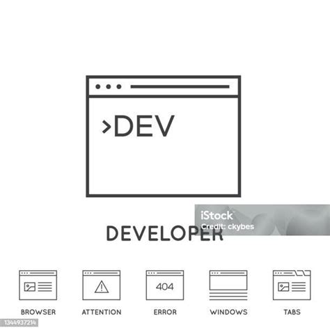 set of minimal browser developing app and coding vector line icons