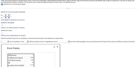 Solved Accompanying Excel Display Is Obtained Test The Chegg