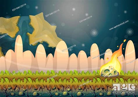 Cartoon Vector Landscape With Meteor Background With Separated Layers