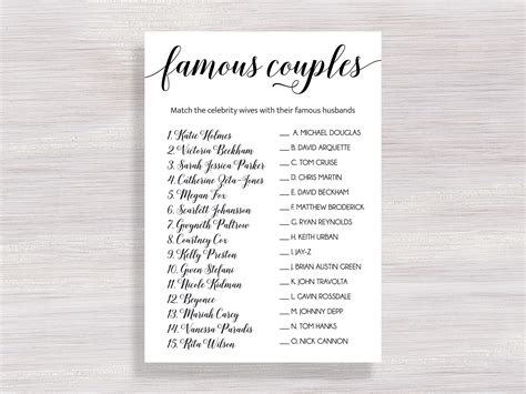 Famous Couples Funny Bridal Shower Games Wedding Shower Etsy