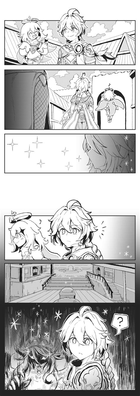 Aether Paimon And Rosaria Genshin Impact Drawn By Rifflehunter