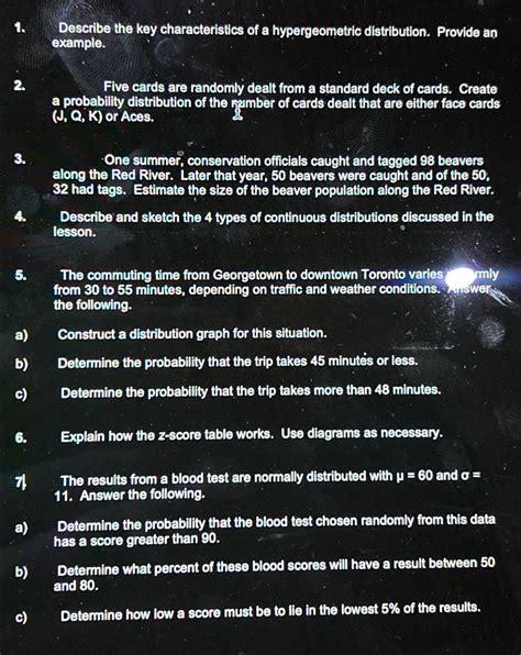 1 Describe The Key Characteristics Of A Hypergeometric Distribution Provide An Example 2