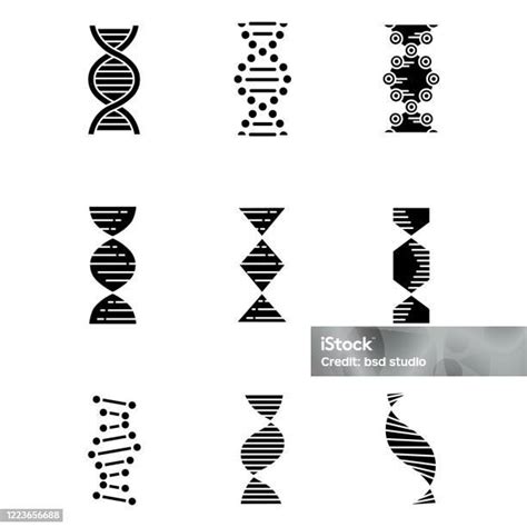 Dnaスパイラルグリフアイコンセットデオキシリボ核酸核酸ヘリックス染色 体スパイラルストランド分子生物学遺伝コードゲノム遺伝 学シルエット