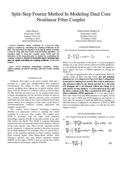 Pdf Split Step Fourier Method In Modeling Dual Core Nonlinear Fiber