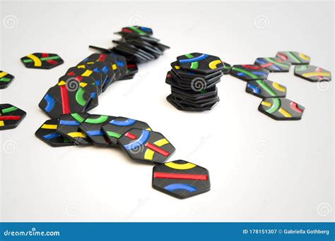 colorful hexagonal bricks from the fun parlor game tantrix stock image