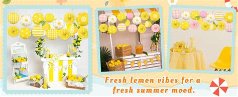 Renbuzhu 15pcs Summer Lemon Party Decorations Paper Lanterns Pom Poms