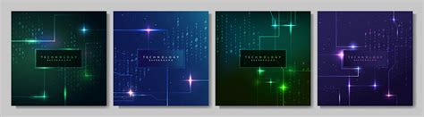 벡터 그림입니다 기하학적 기술 배경 컬렉션 화려하고 밝은 장식 소셜 미디어 템플릿 웹 배너에 대한 요소를 디자인합니다 빛나는 점과 선 이진 코드입니다 디지털 벽지 가상현실에