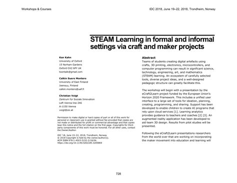 Pdf Steam Learning In Formal And Informal Settings Via Craft And