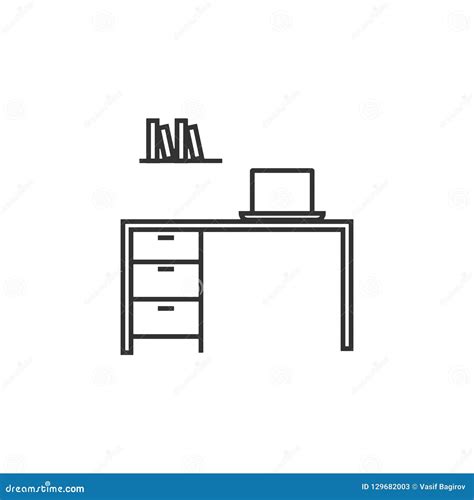 Office Desk Line Icon Simple Modern Flat Vector Illustration For