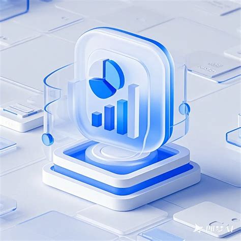 数据图图标，蓝白色图标，许多细节，辛烷值渲染，透明玻璃纹理，磨砂玻璃，透明技术感，工业 Design 花瓣网