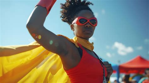 Premium Photo A Young Woman With Superpowers Wearing A Red And Yellow