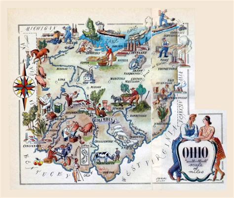 Large Tourist Illustrated Map Of Ohio State Vidiani Maps Of All