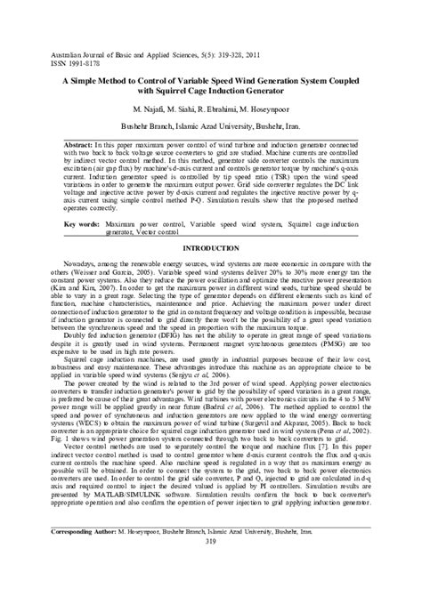 Pdf A Simple Method To Control Of Variable Speed Wind Generation