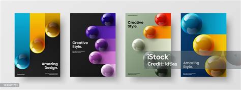 여러 가지 빛깔의 회사 Id A4 벡터 디자인 템플릿 번들 미니멀 한 3d 공 배너 레이아웃 구성 A4 용지에 대한 스톡 벡터 아트 및 기타 이미지 Istock