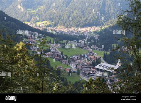 Aerial View Of Alba Di Canazei Val Di Fassa Trentino Italy Stock