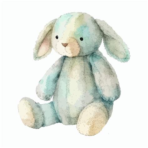 수채화 손으로 그린 복고풍 토끼 장난감 그림 Boho 스타일의 흰색 배경에 고립 된 Handdrawn 그림 프리미엄 벡터