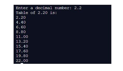 Solved Write A C Program To Print Table Of A Decimal Number Chegg