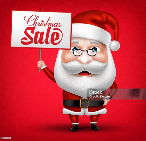 Karakter Kartun Santa Claus Memegang Plakat Penjualan Natal Ilustrasi