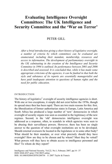 Pdf Evaluating Intelligence Oversight Committees The Uk Intelligence