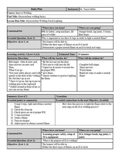 Lesson Plan Oa Torch Lighting Pdf Welding Construction