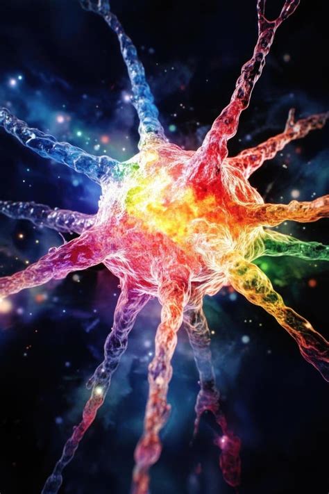 Vibrant Neural Network Illustration with Colorful Synapses and Glowing Neuron Stock Illustration ...