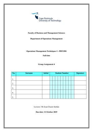 S001TBP CPUT Operations Management Techniques 1 Studocu