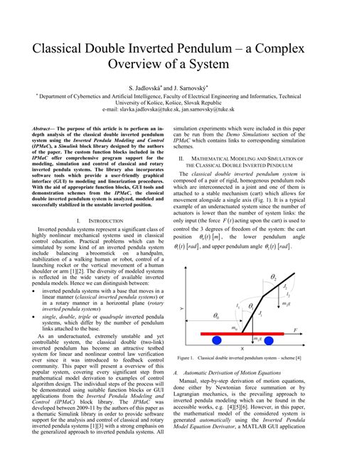 Pdf Classical Double Inverted Pendulum A Complex Overview Of A System