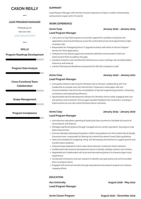 Lead Program Manager Resume Examples And Templates