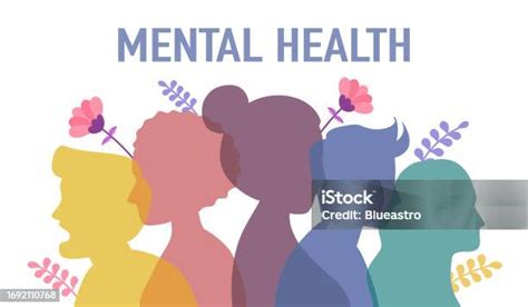 Ilustrasi Vektor Konsep Bulan Kesadaran Kesehatan Mental Siluet Kepala