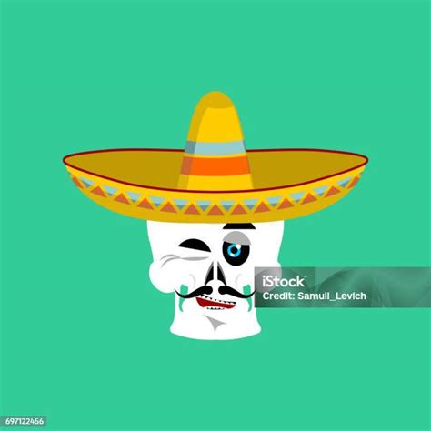 윙크 하는 Emoji 솜브레로에 해골입니다 죽음의 전통적인 축제일에 대 한 멕시코 해골 귀여운에 대한 스톡 벡터 아트 및 기타