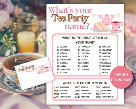 Tea Party Name Game Printable Whats Your Tea Party Name Game Name