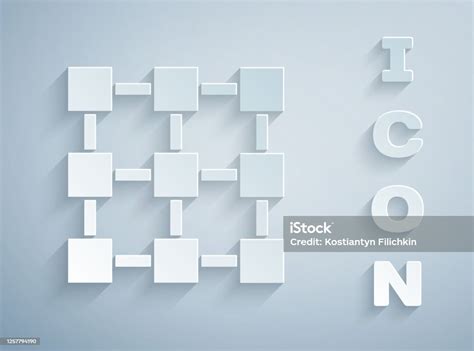 종이 컷 회색 배경에 격리 된 블록 체인 기술 아이콘 암호 화폐 데이터 추상 적 기하학적 블록 네트워크 기술 사업 종이 아트 스타일 벡터 0명에 대한 스톡 벡터 아트 및