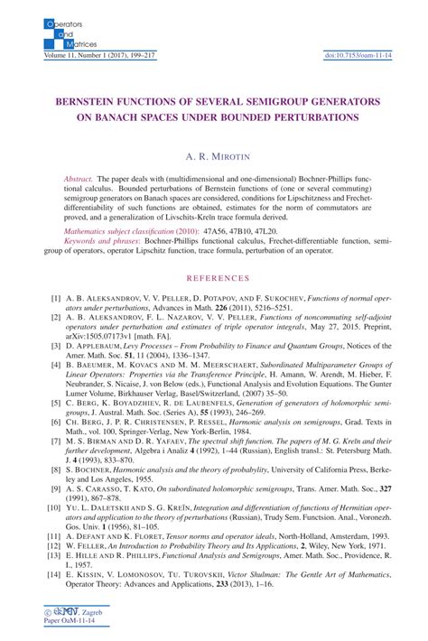 pdf bernstein functions of several semigroup generators on banach