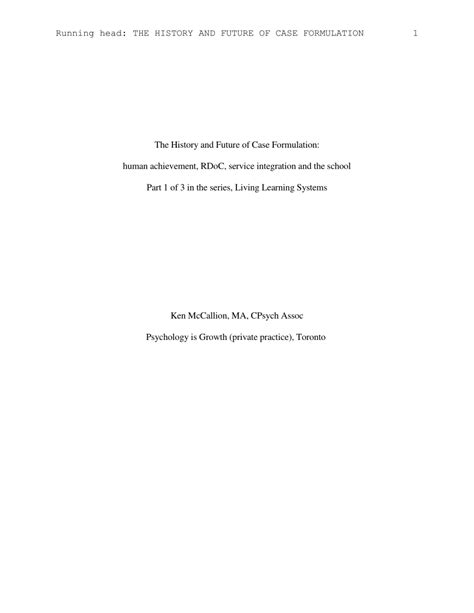 Pdf The History And Future Of Case Formulation