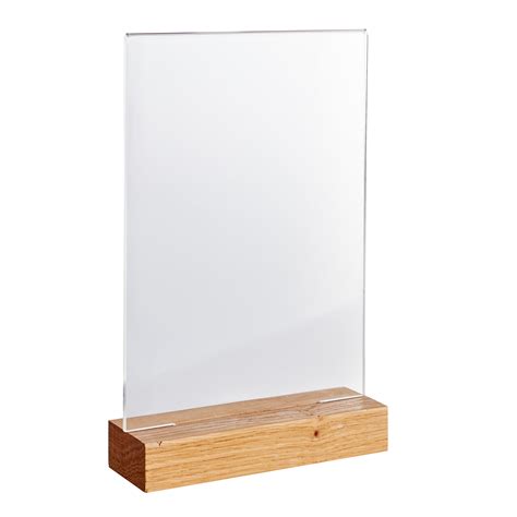 Oak A5 Portrait Acrylic Sign Holder With Wood Base Sprintis
