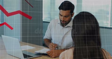 Image Of Red Lines Statistics And Data Processing Over Business People