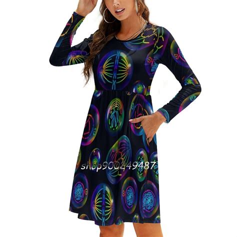 Cell Division Pattern Square Neck Dress Cute Loose Print Dresses
