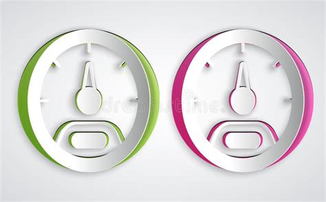 Paper Cut Speedometer Icon Isolated On Grey Background Paper Art Style
