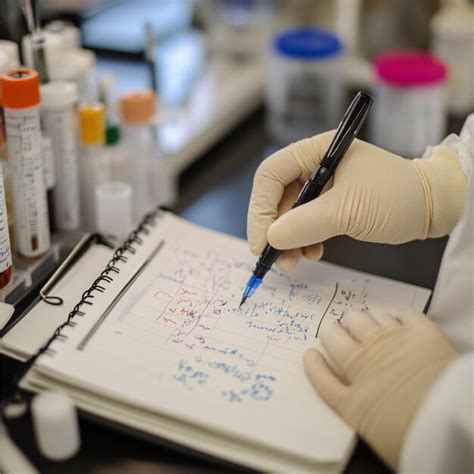 A Researcher Examining Tissue Samples And Documenting Findings In A Lab Notebook Premium Ai