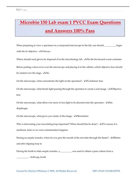 Microbio 150 Lab Exam 1 PVCC Exam Questions And Answers 100 Pass Microbiology Lab Stuvia US